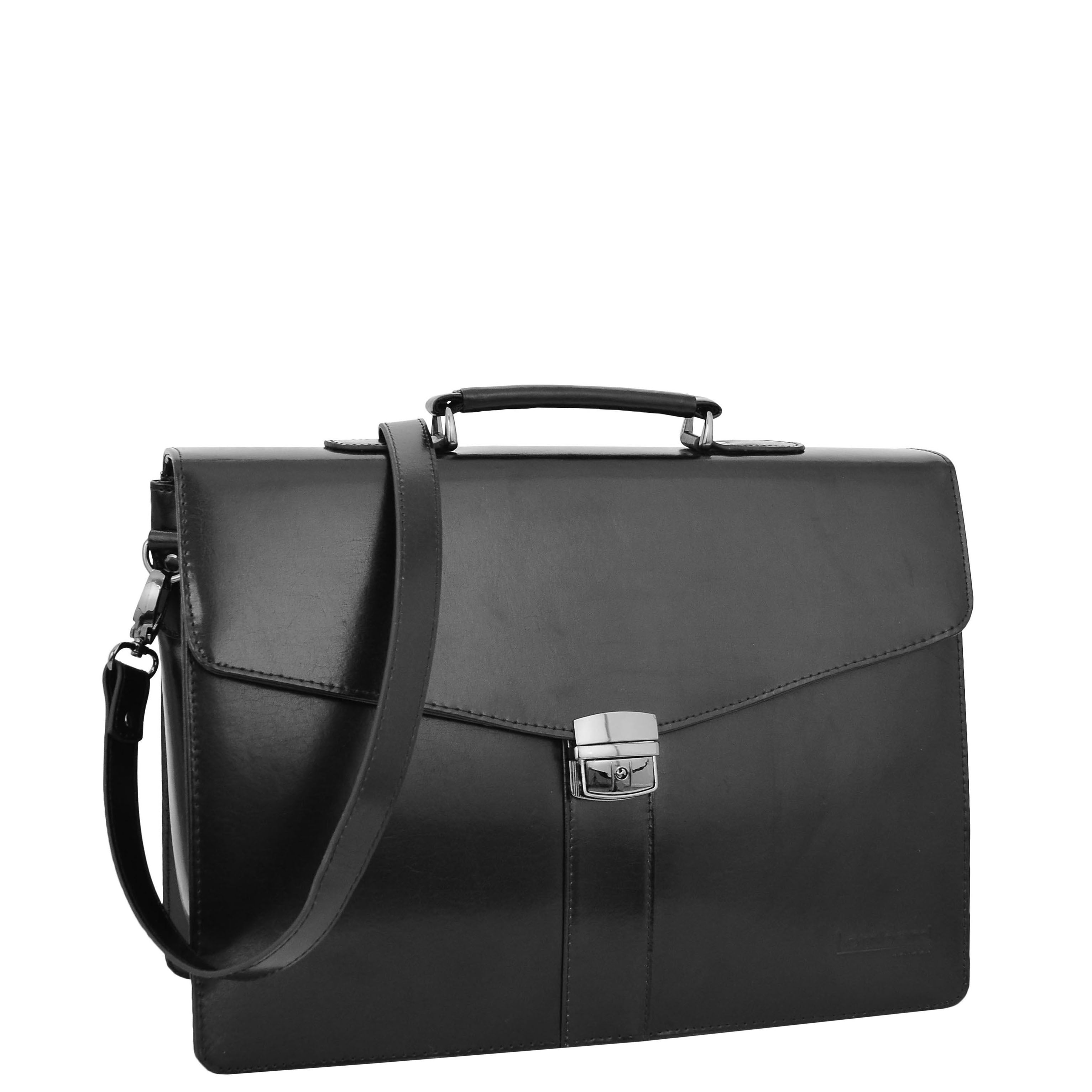 Mens Leather Flap Over Briefcase Dunkirk Black | House of Leather