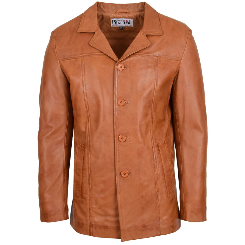 Mens Classic Leather Reefer Jacket Thrill Tan | House of Leather