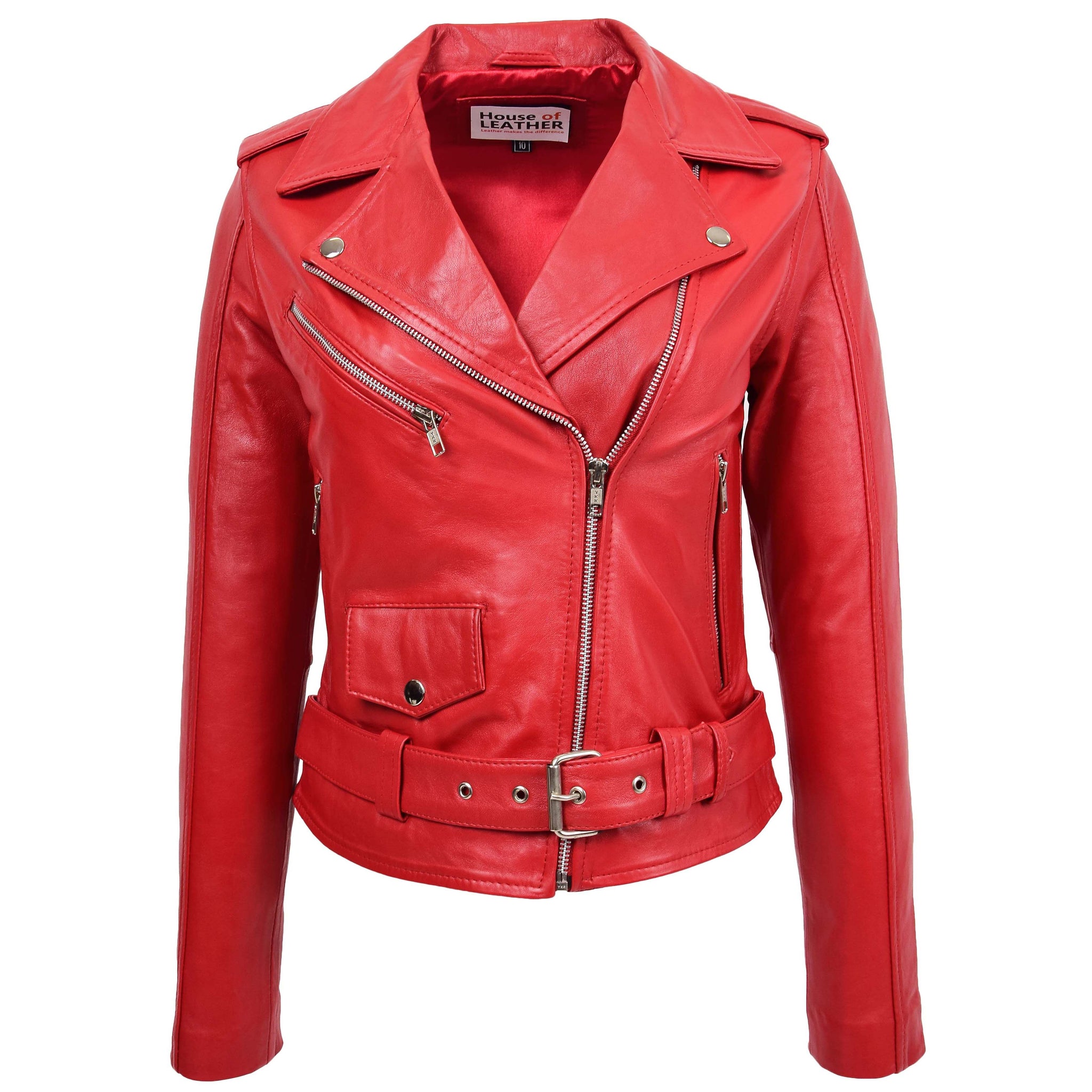 Womens Real Leather Biker Brando Style Jacket Red | House of Leather