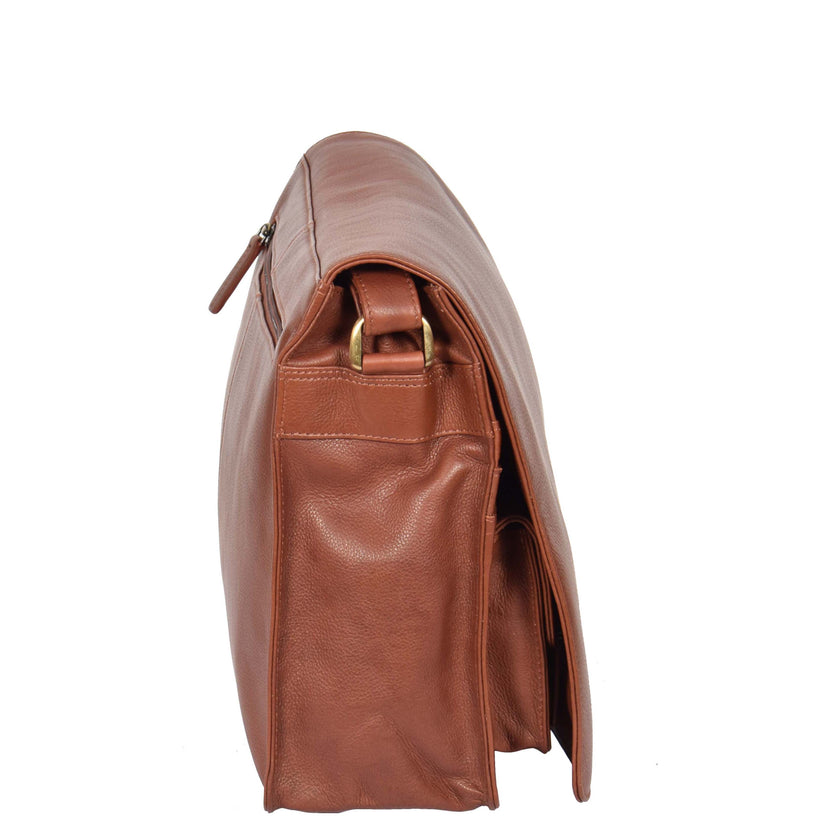 Womens Soft Leather Large Flap Over Bag Brown | House of Leather