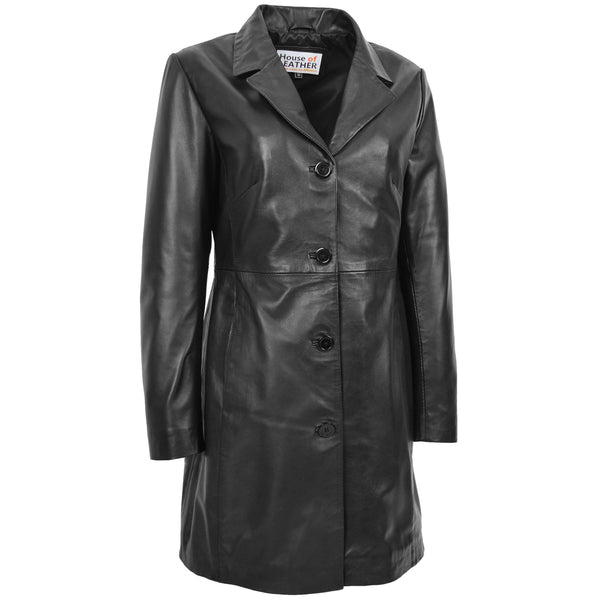 Womens Black Leather Mac Coat 3/4 Length Classic | House of Leather