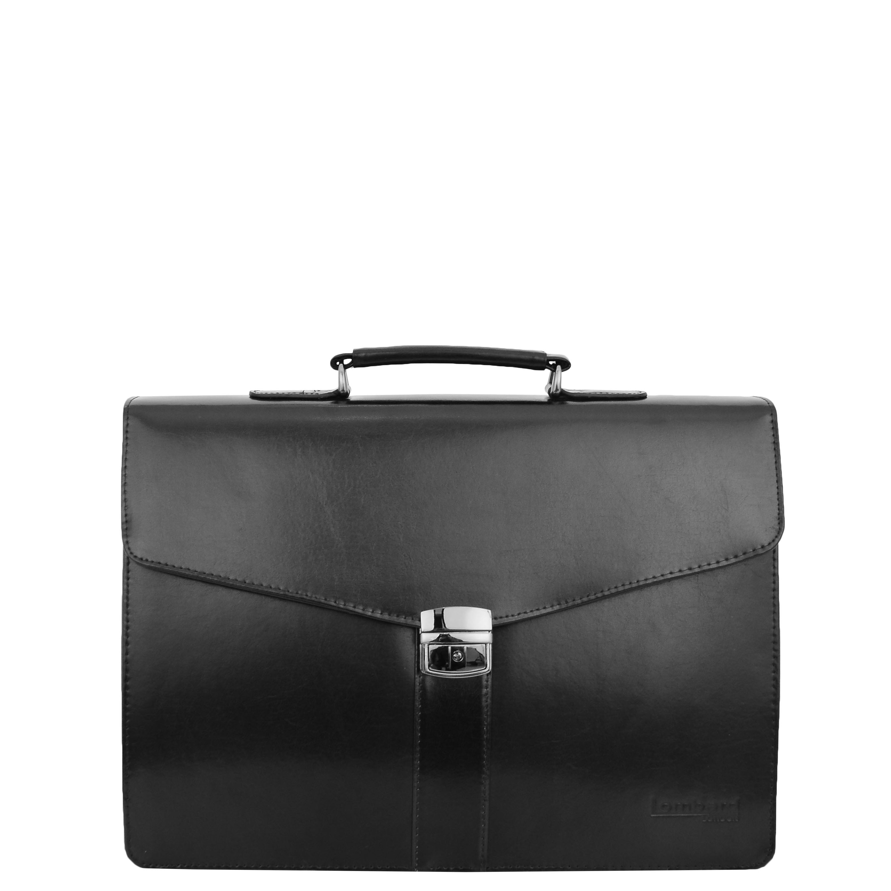 Mens Leather Flap Over Briefcase Dunkirk Black | House of Leather