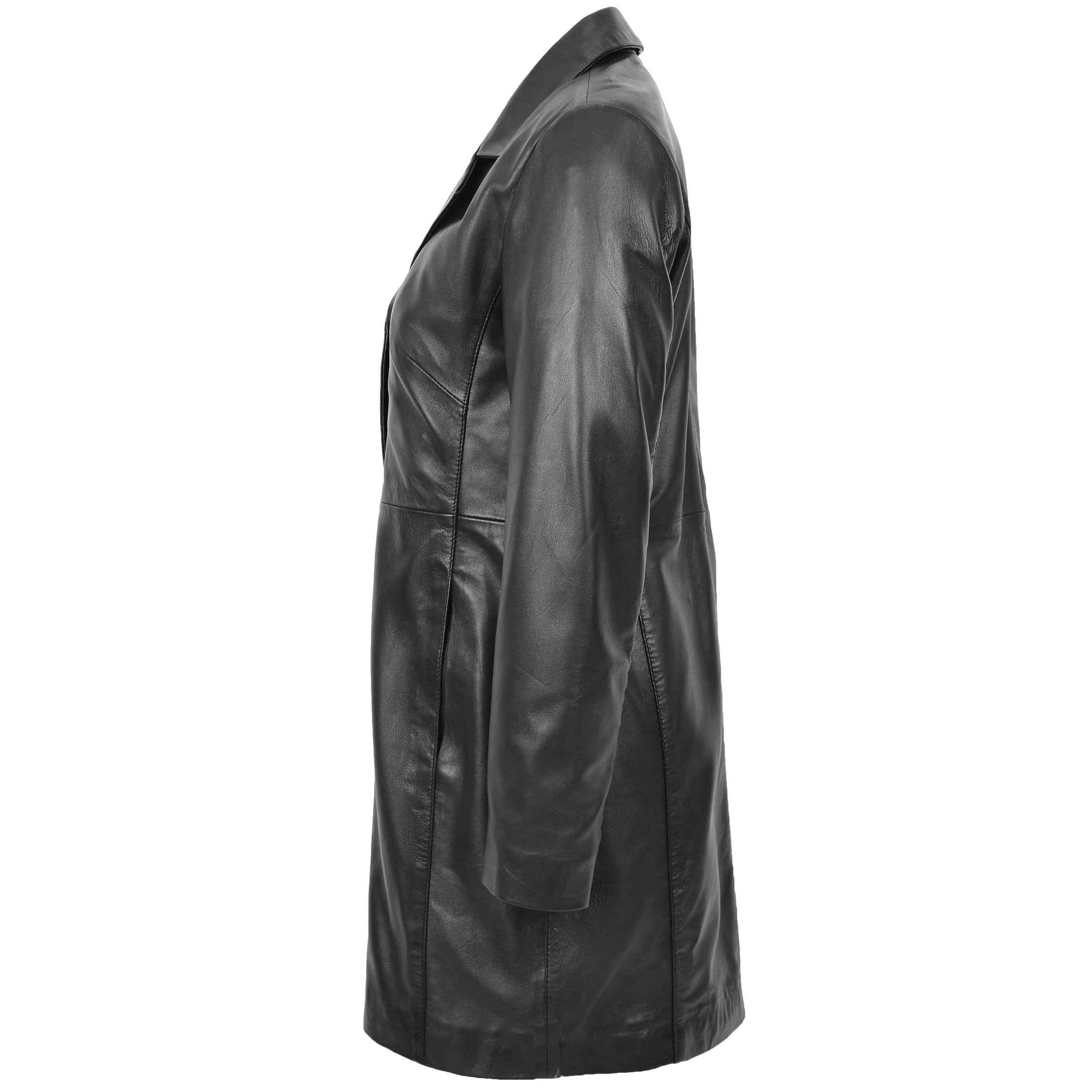 Womens Black Leather Mac Coat 3/4 Length Classic | House of Leather