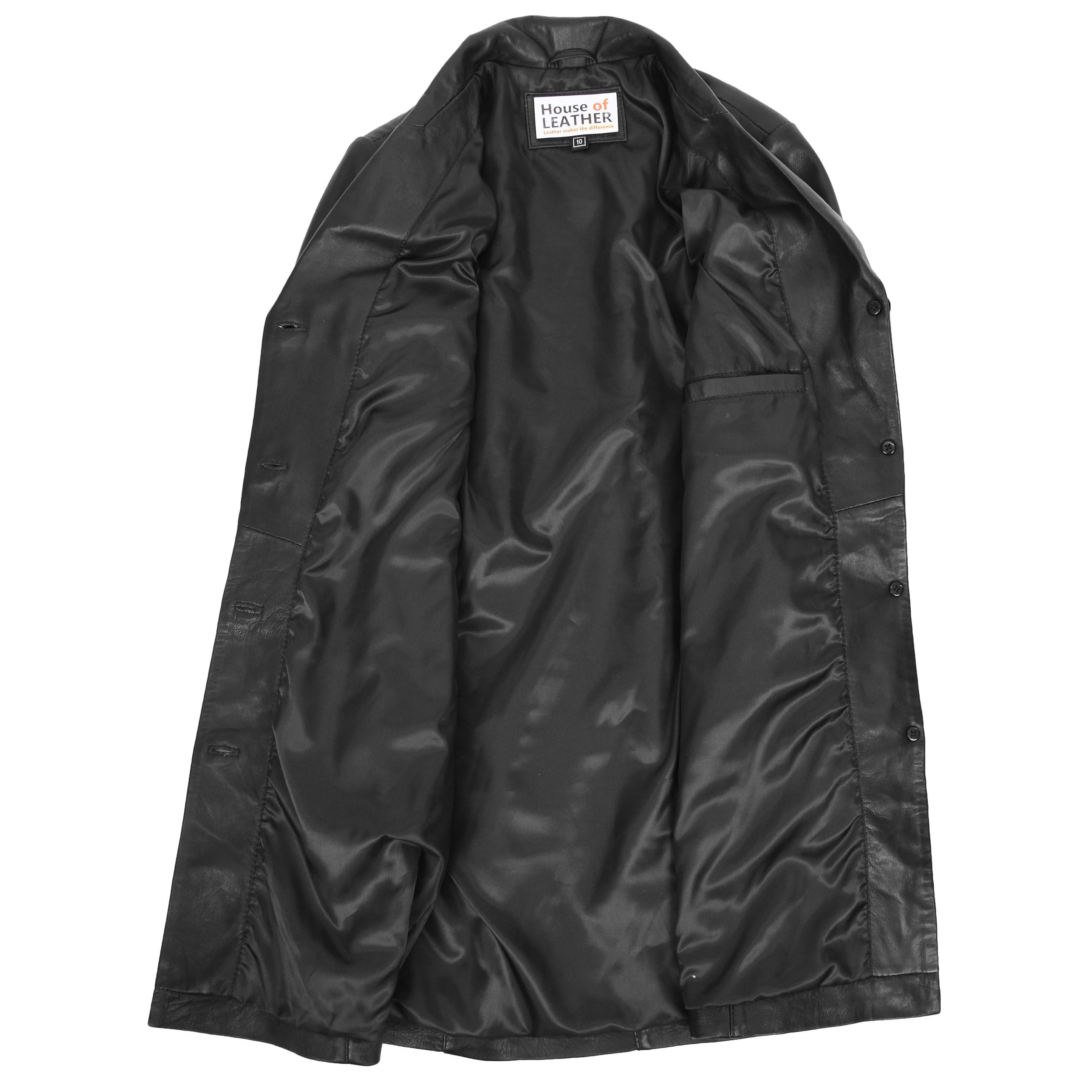 Womens Black Leather Mac Coat 3/4 Length Classic | House of Leather