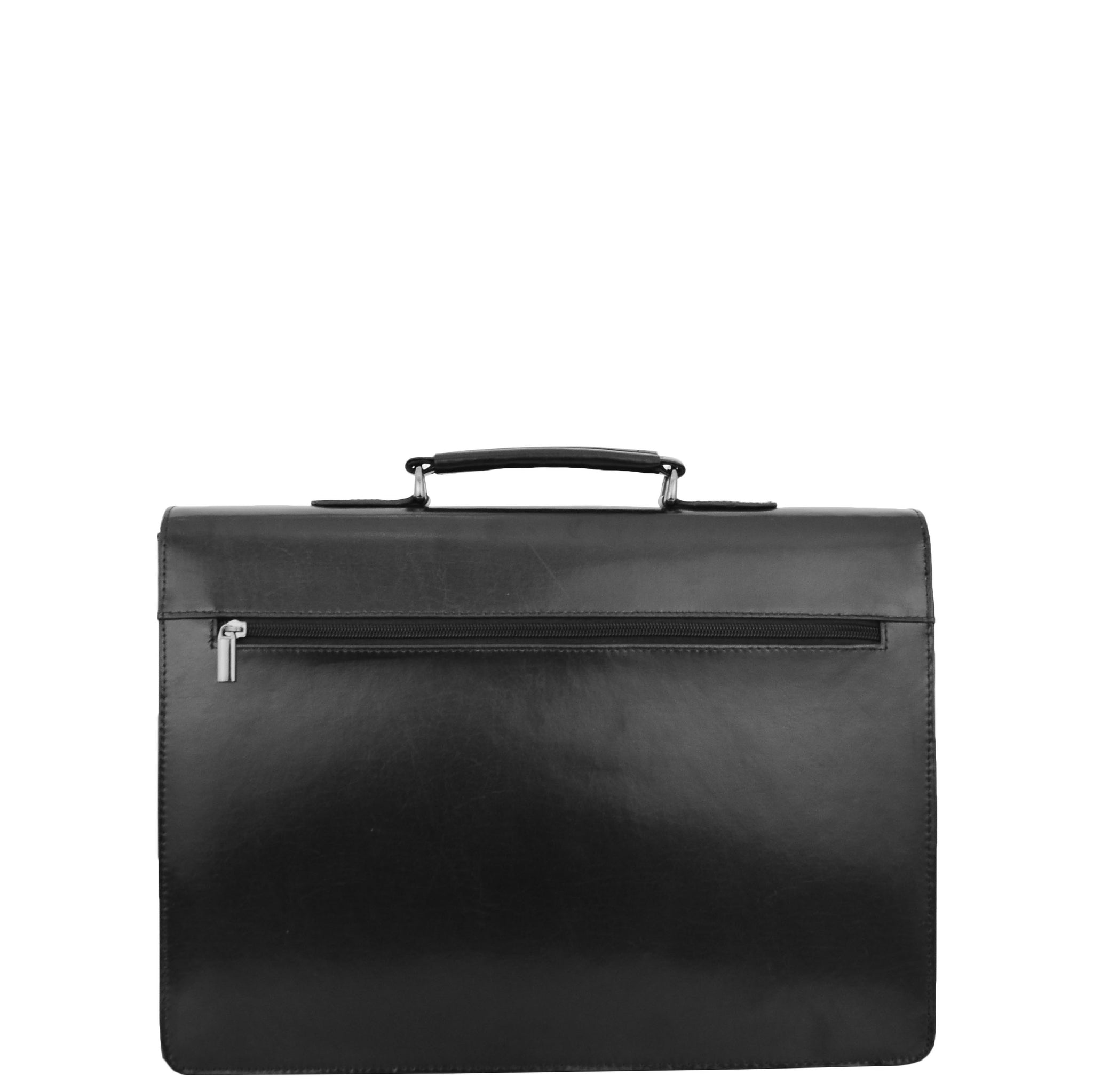 Mens Leather Flap Over Briefcase Dunkirk Black | House of Leather