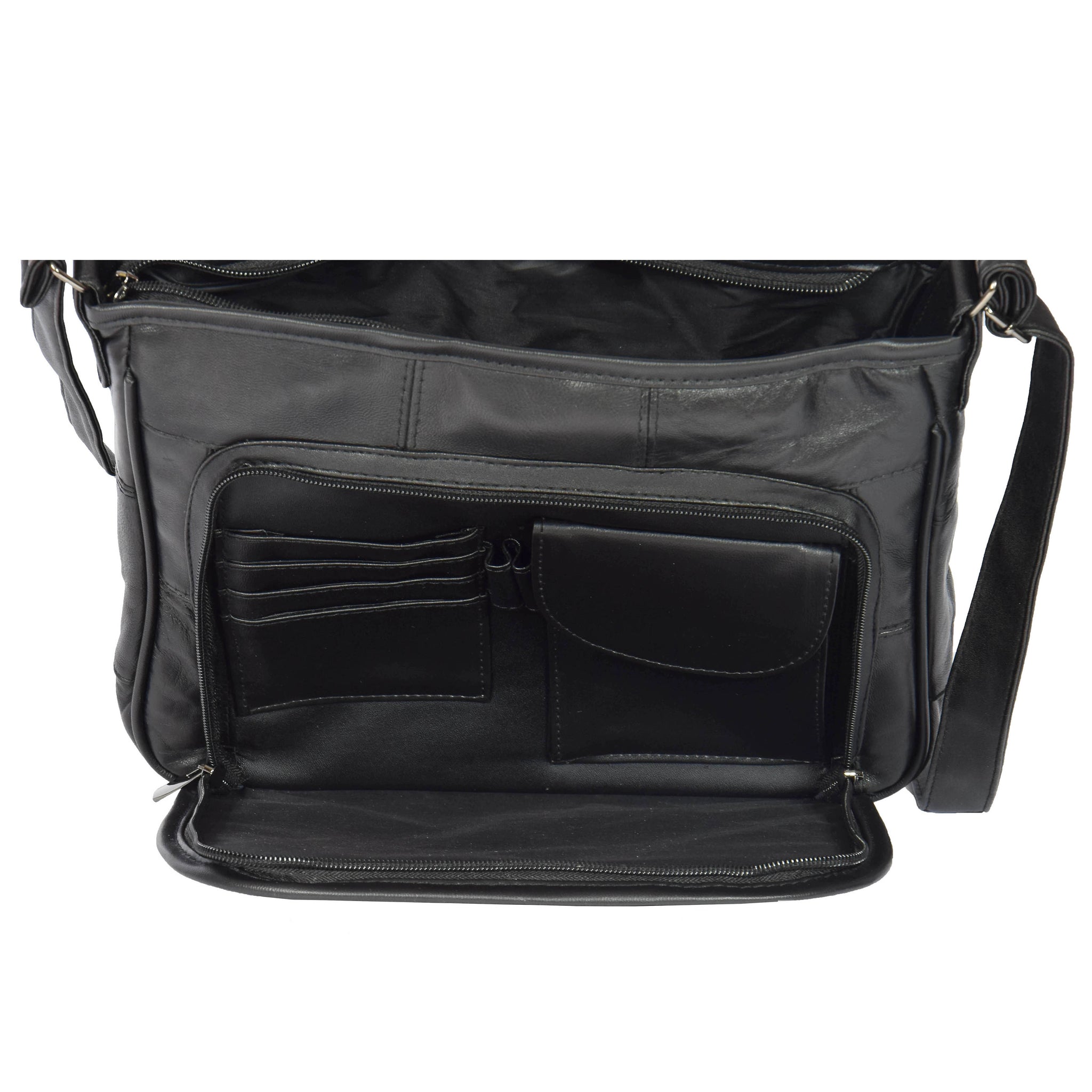 Ladies Multi Pocket Leather Shoulder Bag Black | House of Leather