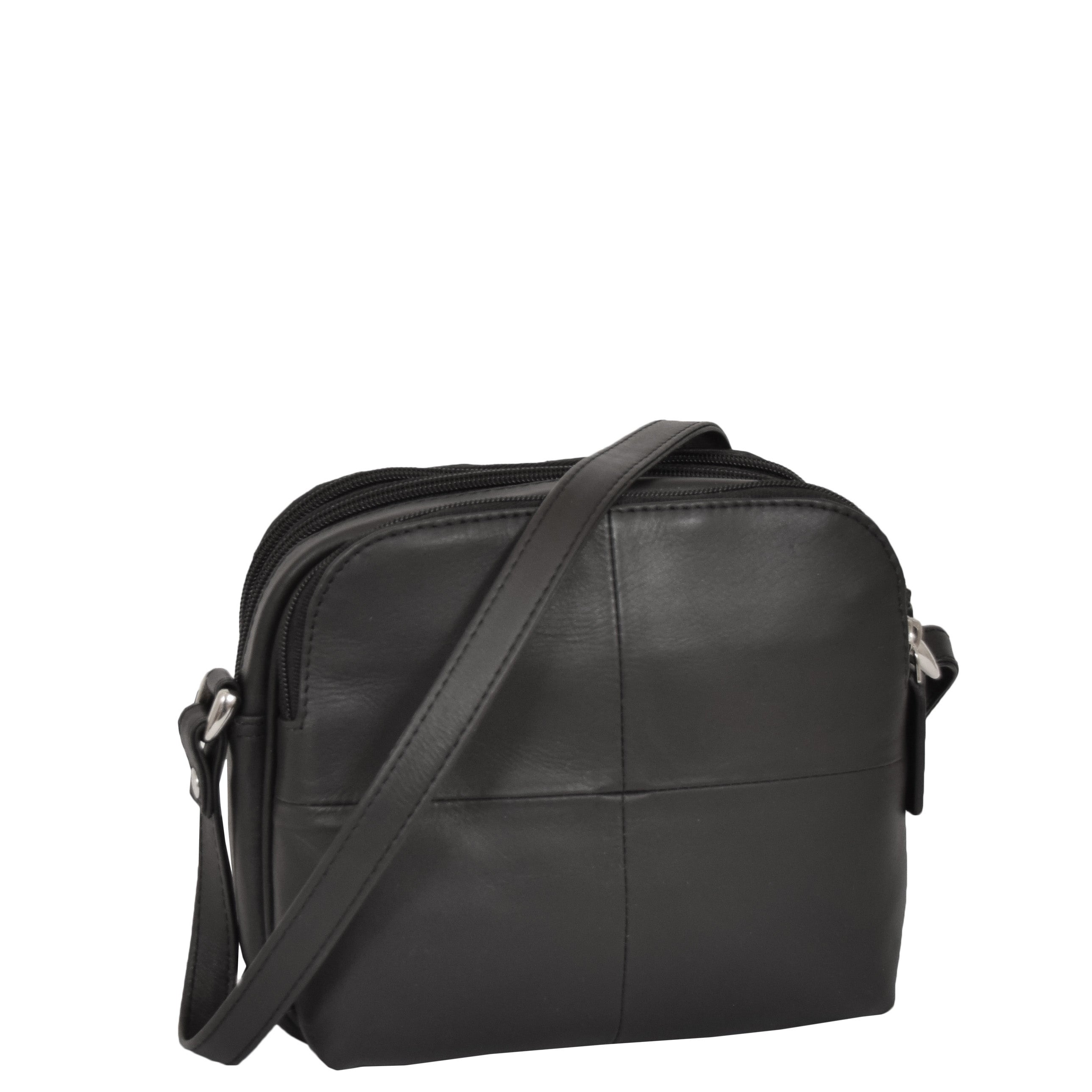 Womens Small Multi Compartment Sling Bag Black | House of Leather